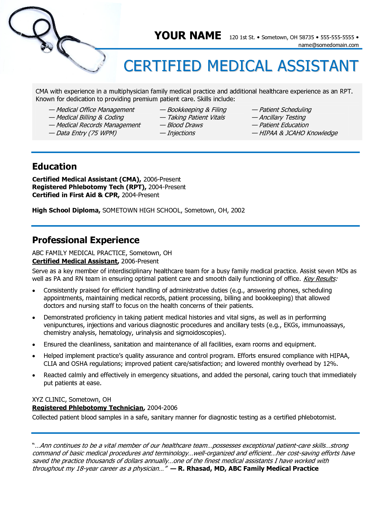 Certified Medical Assistant Resume Emmamcintyrephotography