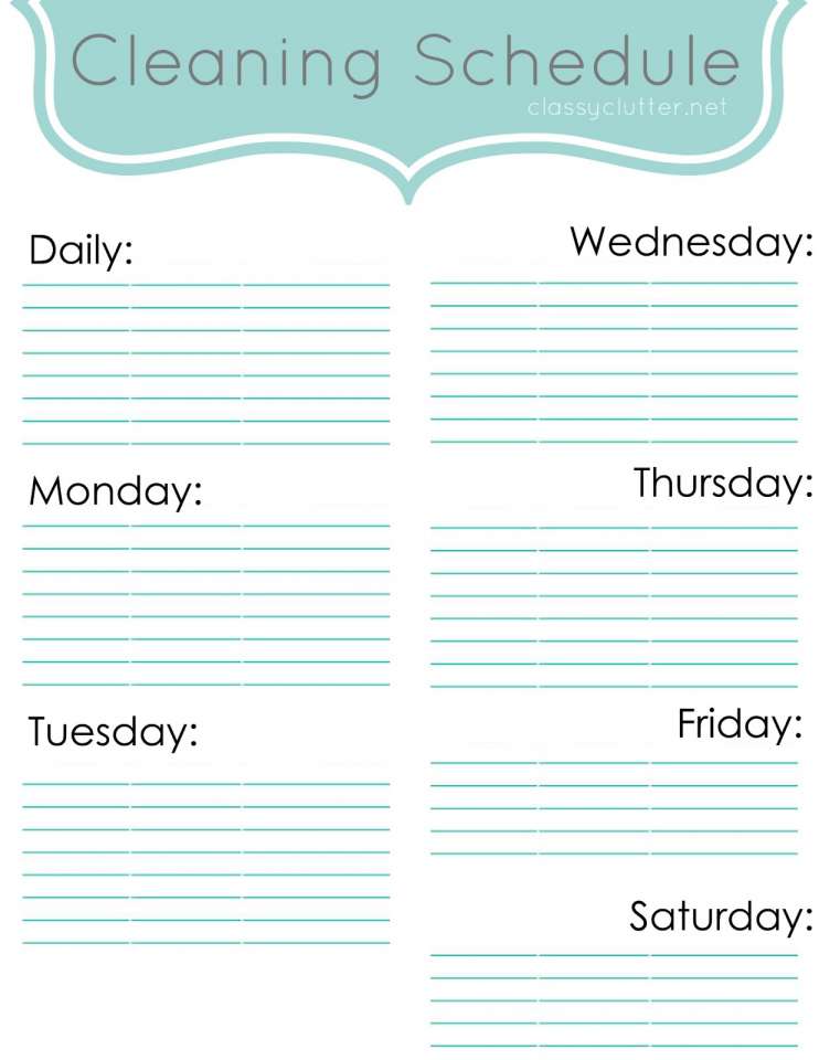 Editable Cleaning Schedule Template Emmamcintyrephotography