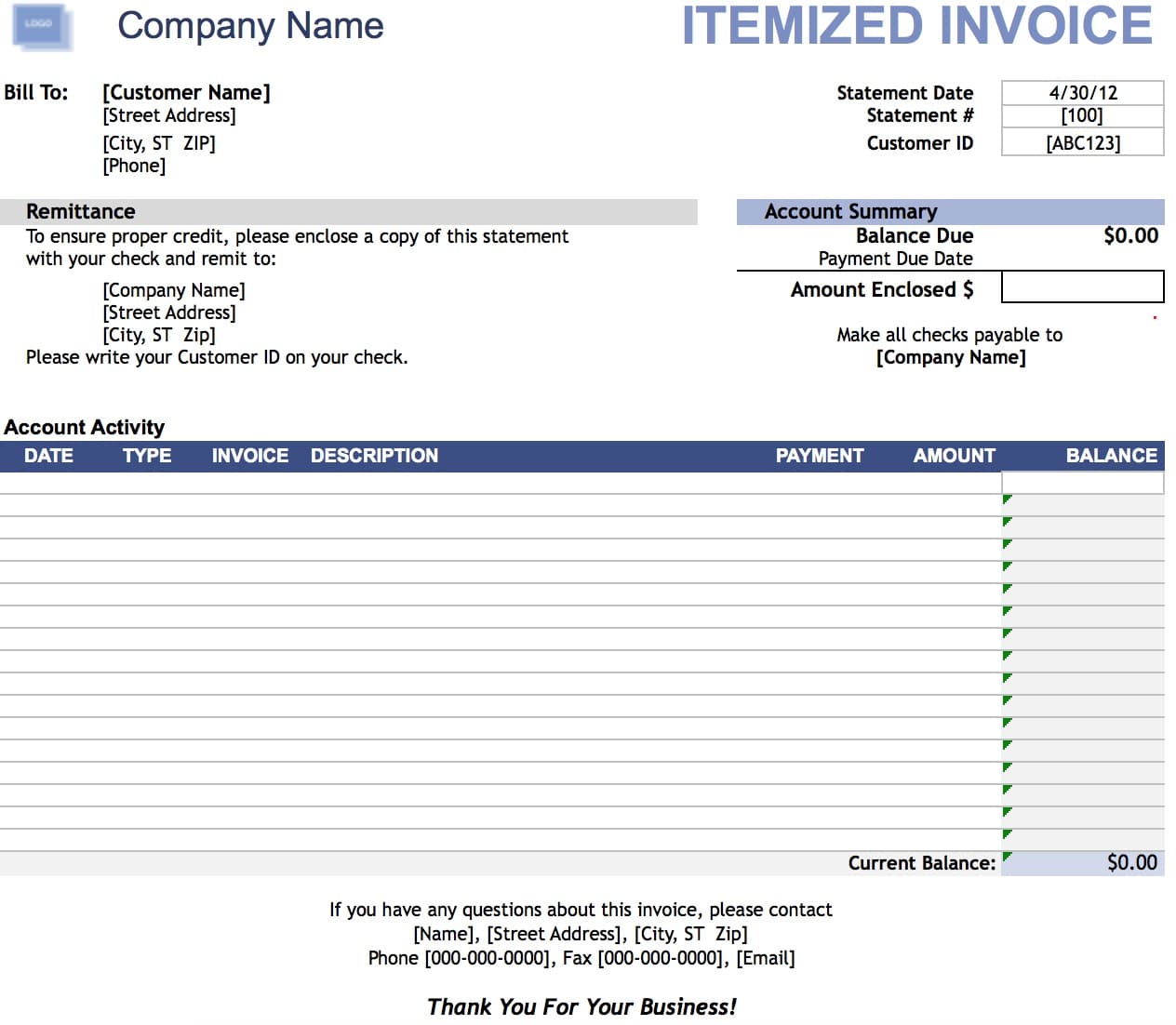 Itemized Receipt Template Emmamcintyrephotography