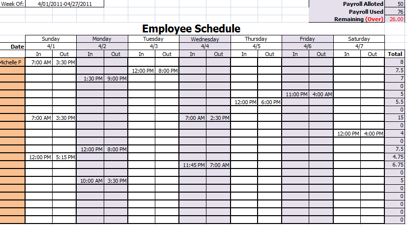 Monthly Employee Schedule Template Emmamcintyrephotography