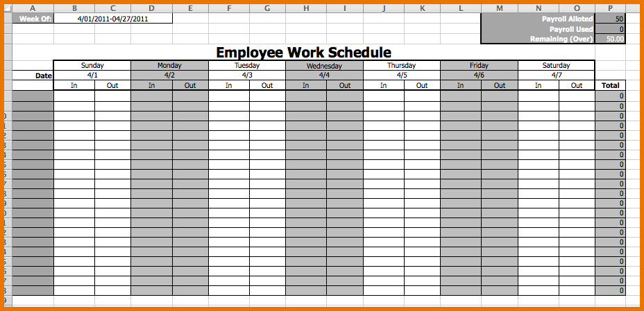 Monthly Employee Schedule Template Emmamcintyrephotography