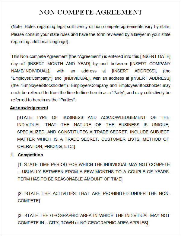 Non Compete Agreement Florida Template Emmamcintyrephotography
