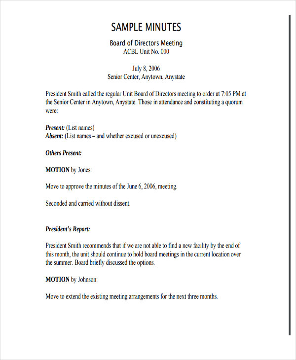 Non Profit Board Meeting Minutes Template Emmamcintyrephotography
