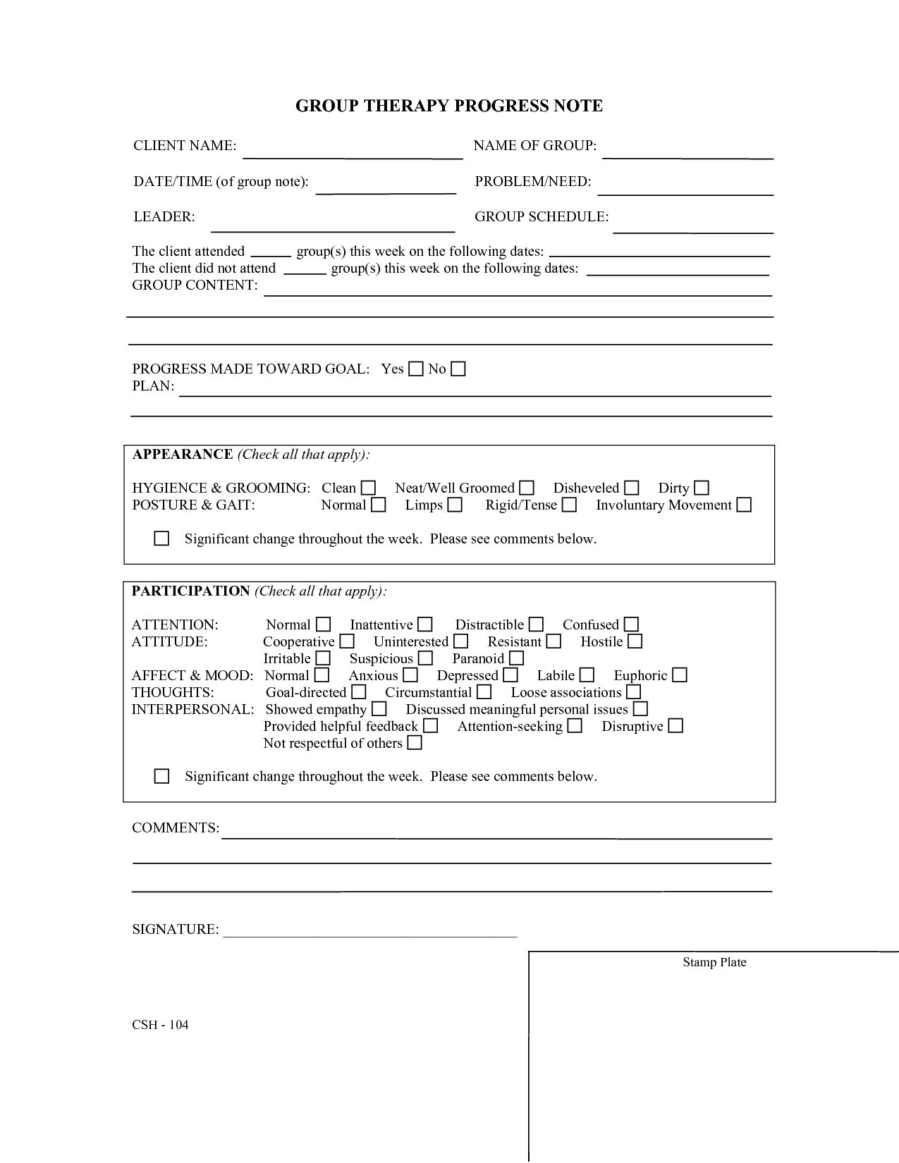 Progress Note Template For Mental Health Counselors 