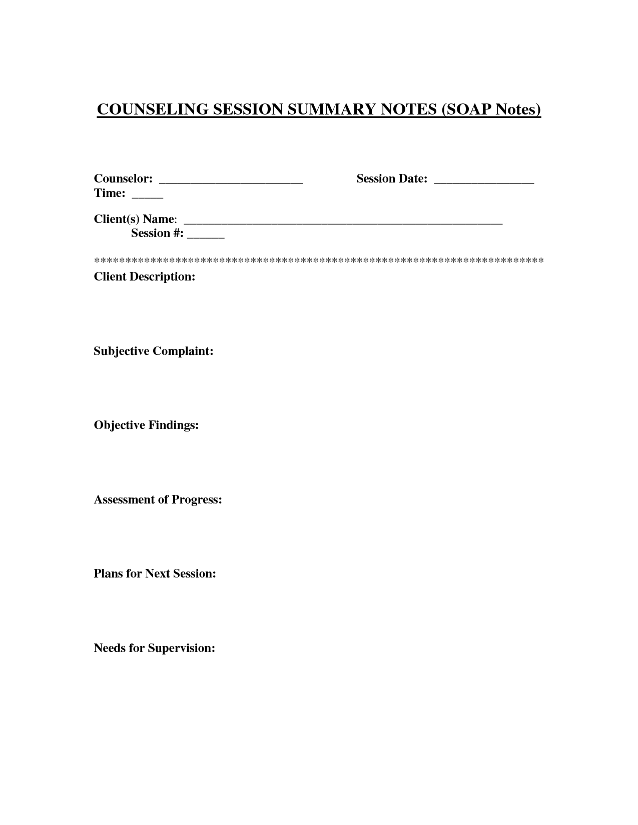 Progress Note Template For Mental Health Counselors