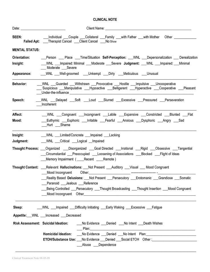 Progress Note Template For Mental Health Counselors 