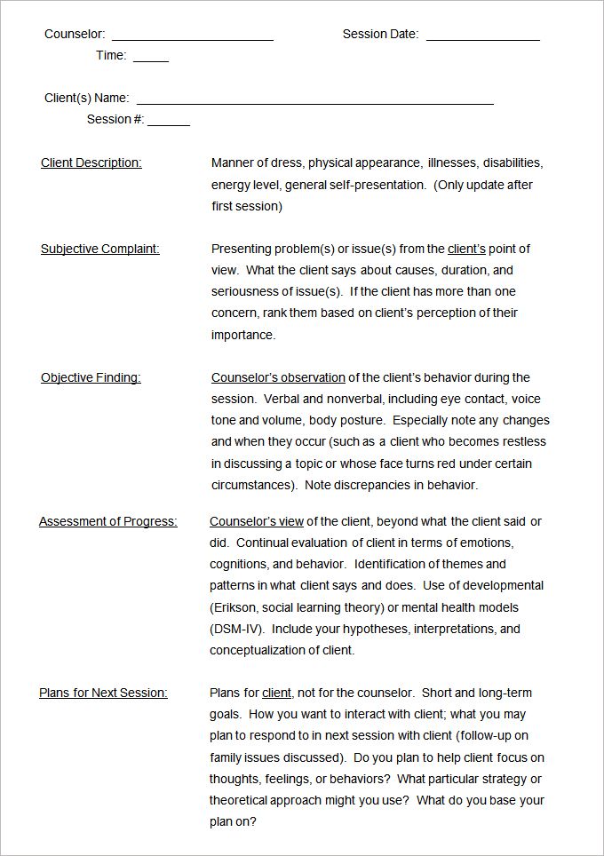 Progress Note Template For Mental Health Counselors 