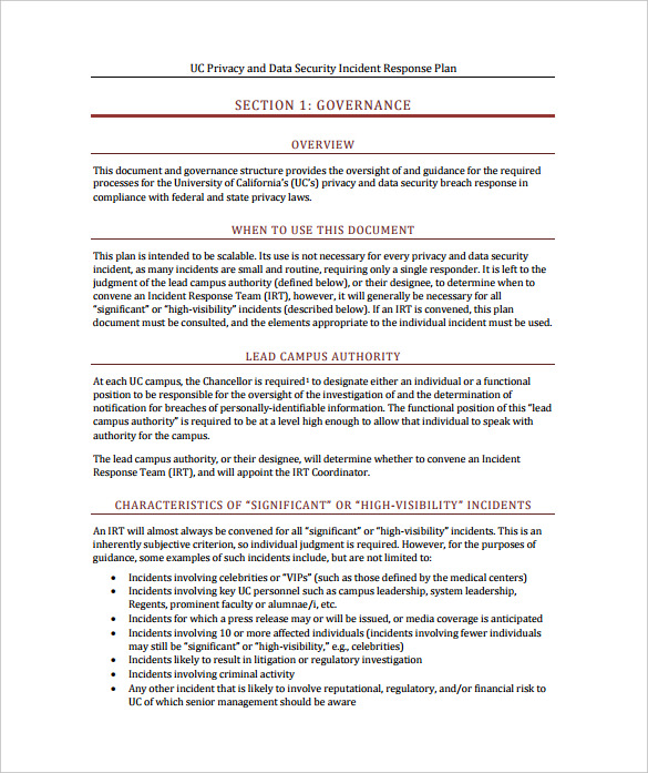 Incident Response Plan Templates