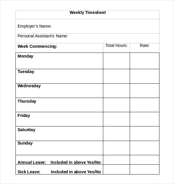  Weekly Timesheet Template Word Emmamcintyrephotography