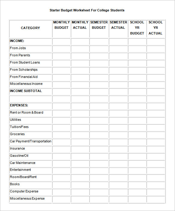 Budget Worksheet For Students Emmamcintyrephotography