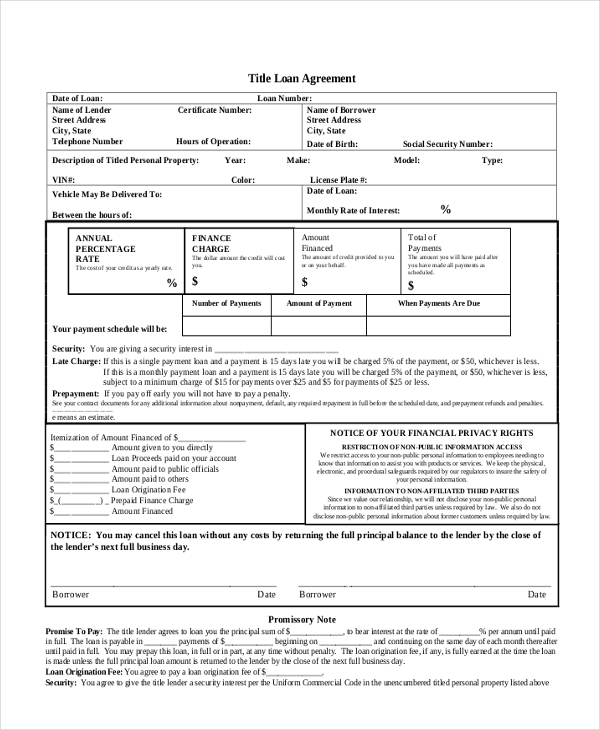 Car Loan Contract Template Emmamcintyrephotography