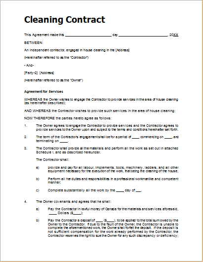 Cleaning Contracts Template Emmamcintyrephotography