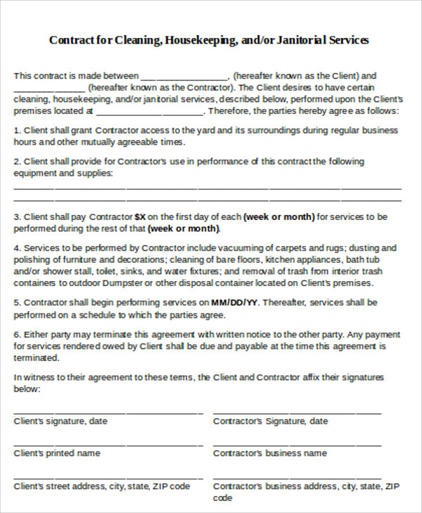 Cleaning Contracts Template Emmamcintyrephotography