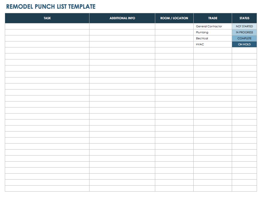 Construction Punch List Template Emmamcintyrephotography