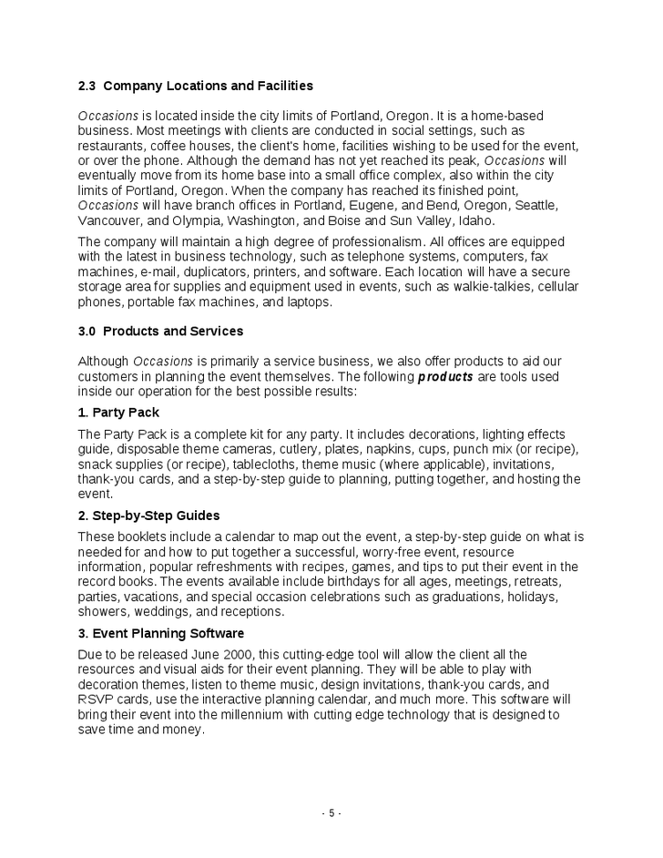 Event Planning Business Plan Sample Pdf Best Design Idea