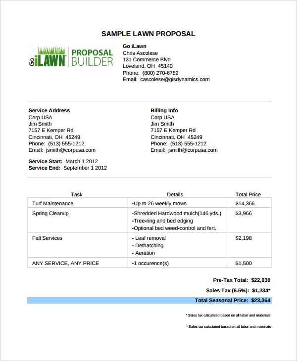 Landscaping Bid Sheet Template