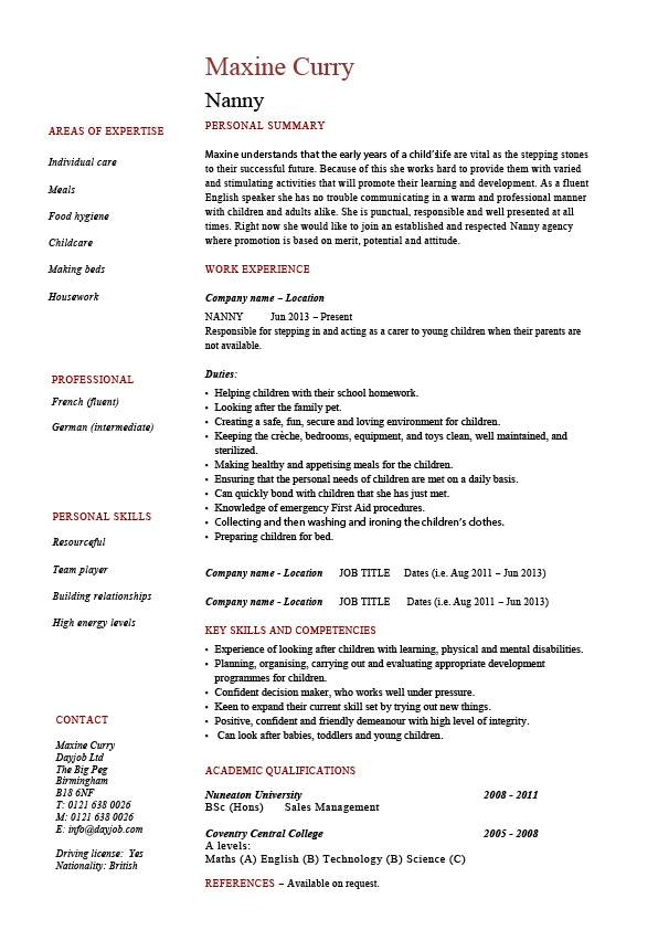 Nanny Resume Template Emmamcintyrephotography