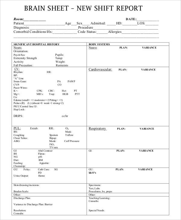 Charge Nurse Report Sheet Template Best Template Ideas