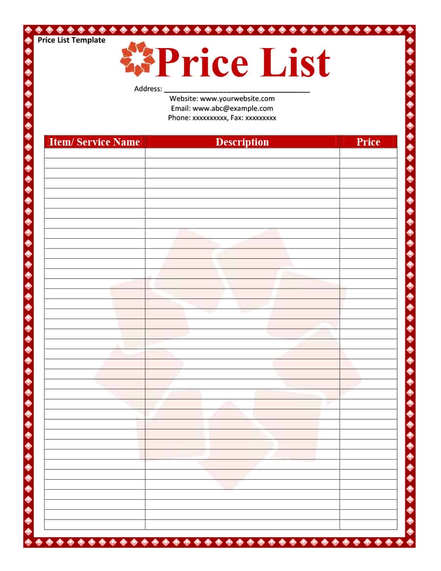 Price Sheet Template Emmamcintyrephotography