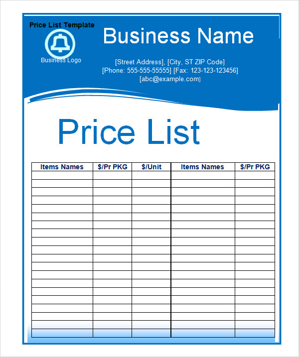 Price Sheet Template Emmamcintyrephotography
