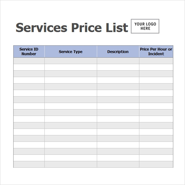 Pricing Sheet Template Emmamcintyrephotography