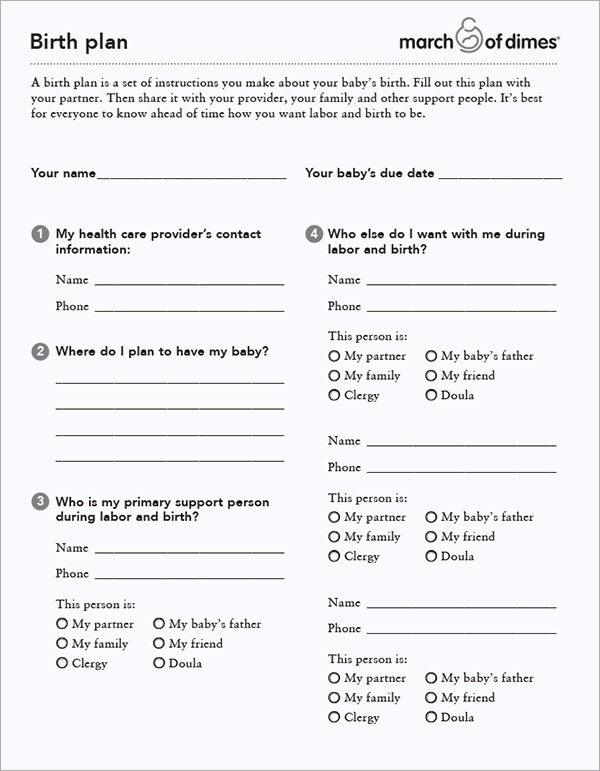 Printable Birth Plan Template Emmamcintyrephotography
