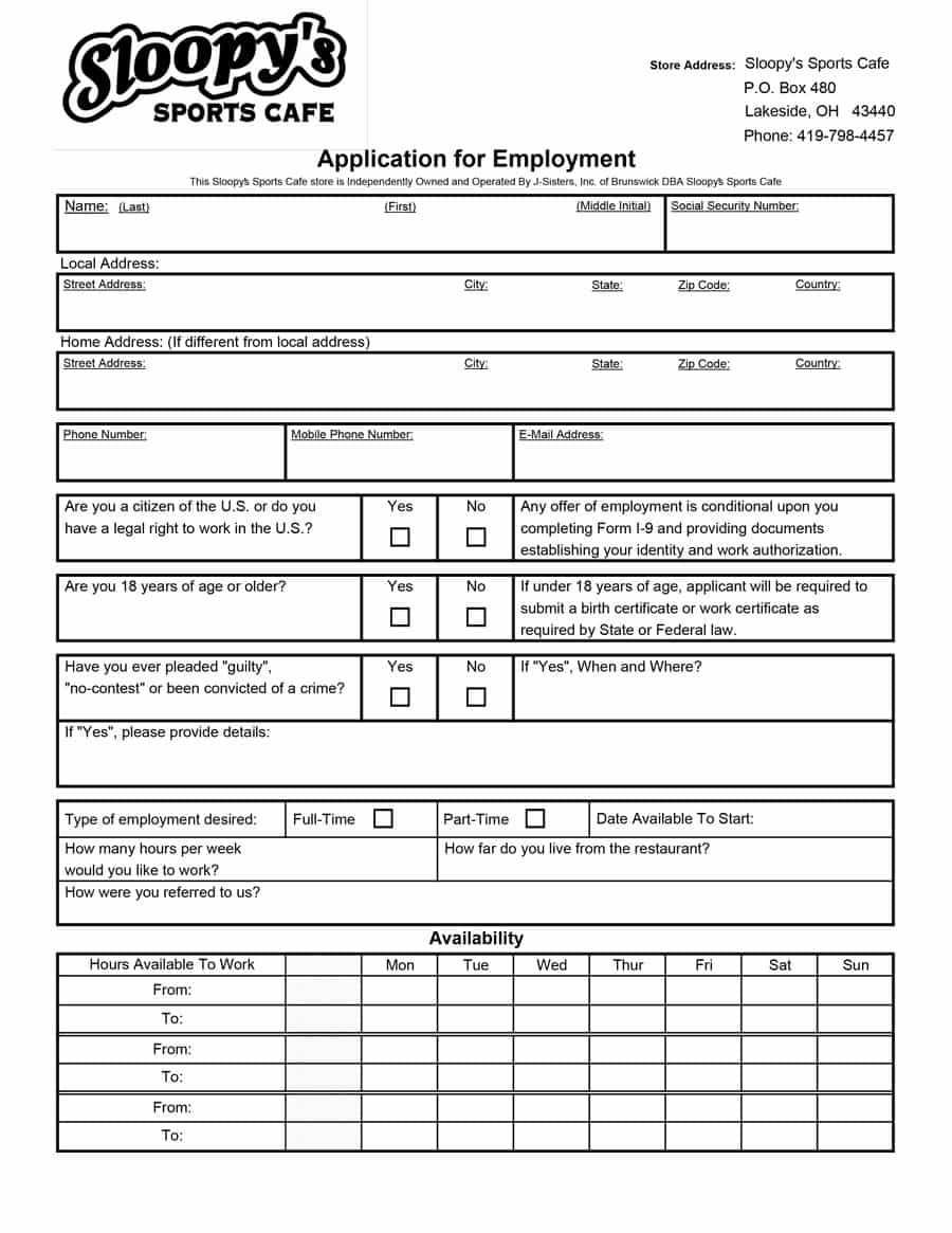 Printable Job Application Template Emmamcintyrephotography