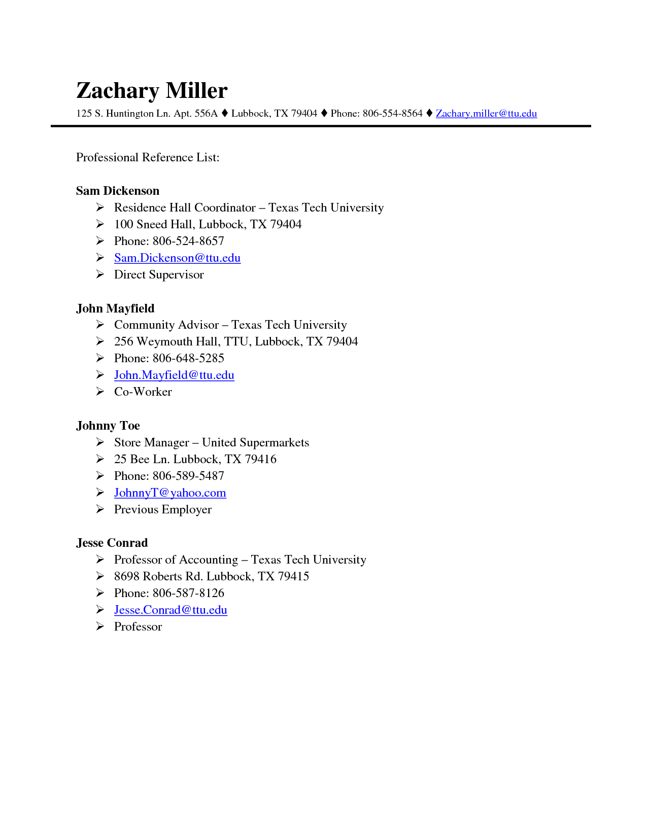 Professional Reference List Template Word Emmamcintyrephotography