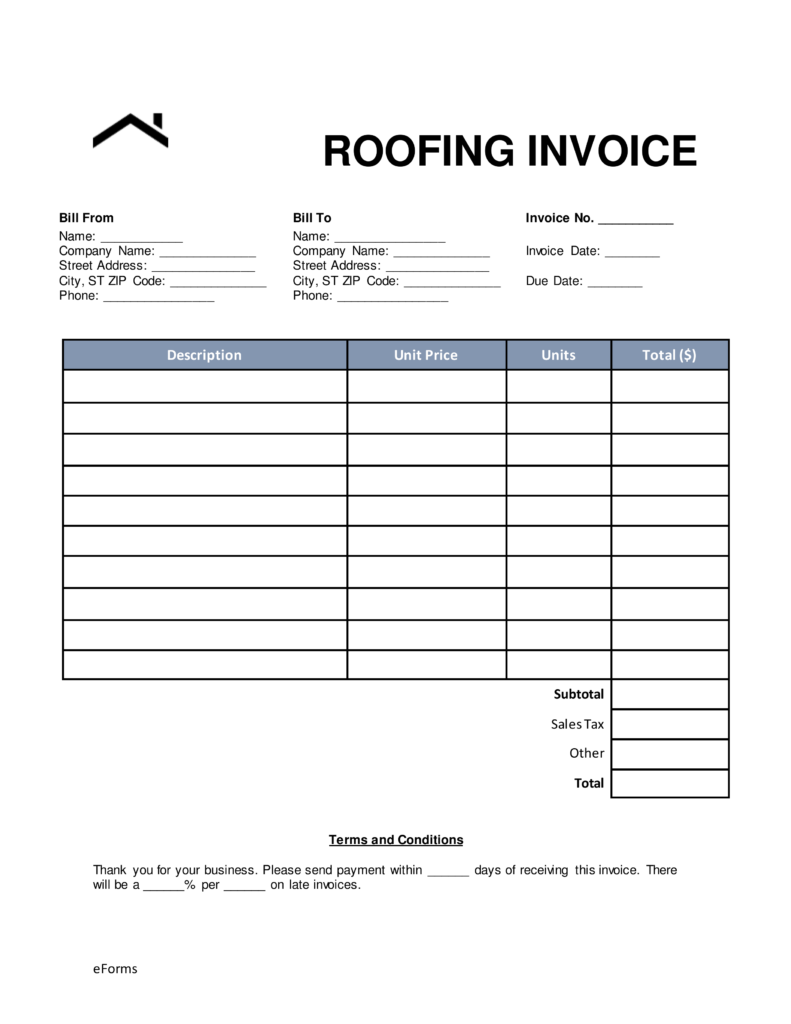 Sample Roofing Invoice Emmamcintyrephotography