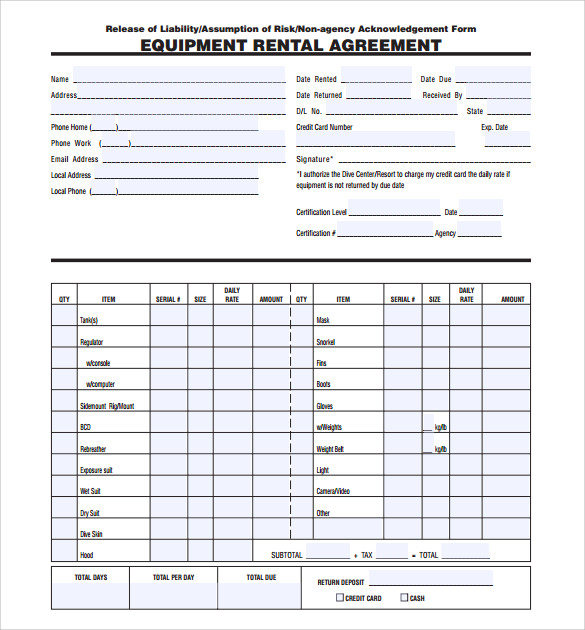Simple Equipment Rental Agreement Template Free 
