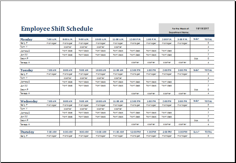  Weekly Employee Shift Schedule Template Excel Emmamcintyrephotography